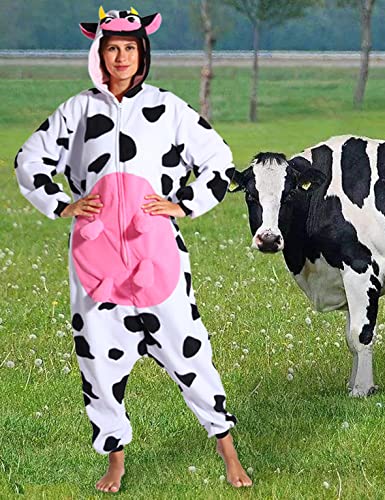 Adult Cow One-Piece Pajamas Animal Cosplay Halloween Costume for Men Women