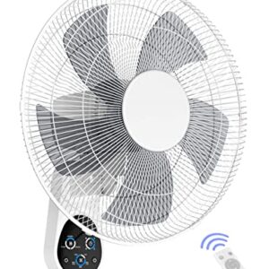 Mirdred Wall Mount Fan, 16 Inch 5 Blades 5 Speeds Wall Fan with Remote Control, 90 Degree 8 Hour Timer Oscillating Fan for Bedroom Home Kitchen Gym Yoga Pilates Studio Glass Sunshine Room