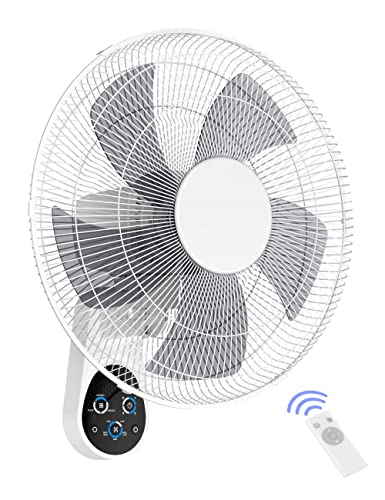 Mirdred Wall Mount Fan, 16 Inch 5 Blades 5 Speeds Wall Fan with Remote Control, 90 Degree 8 Hour Timer Oscillating Fan for Bedroom Home Kitchen Gym Yoga Pilates Studio Glass Sunshine Room