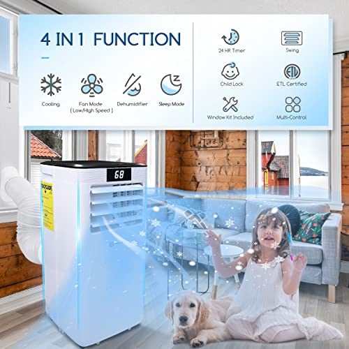 Aigostar Portable Air Conditioners, 10000 BTU（6500 BTU SACC）Smart 4-in-1 Dehumidifier, Fan, AC Unit, WIFI App & Remote Control, Compatible with Alexa & Google Assistant, 24H Timer, Window Kit, White