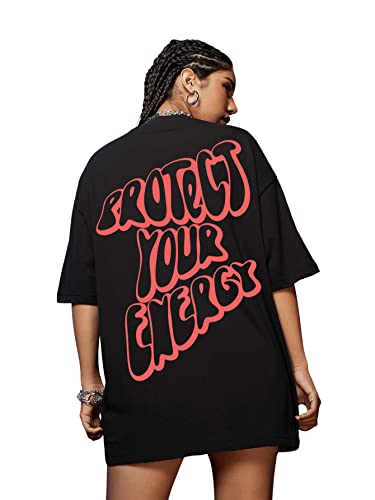 SweatyRocks Women's Short Sleeve Round Neck Tee Graphic Oversized T-Shirt Black L