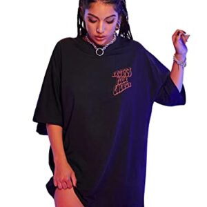 SweatyRocks Women's Short Sleeve Round Neck Tee Graphic Oversized T-Shirt Black L