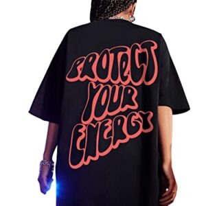 SweatyRocks Women's Short Sleeve Round Neck Tee Graphic Oversized T-Shirt Black L