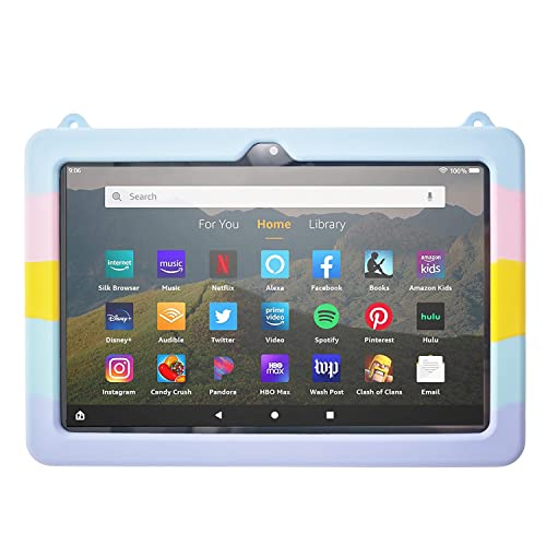 iZi Way Pop It Tablet Case for Amazon Fire HD 8 / Fire HD 8 Plus (10th Gen, 2020 Release), Fidget Toy Pop Its Push Bubble Wrap Silicone Cover with Stand Shoulder Strap for Kids Boys Girls- Rainbow