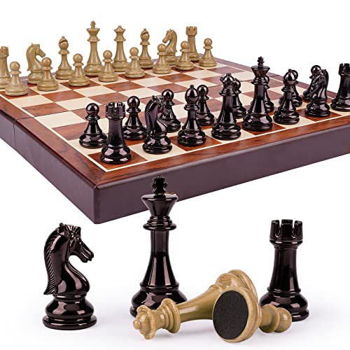 15" Acrylic+Metal Chess Sets for Adults Kids with Zinc Alloy + Acrylic Chess Pieces & Portable Folding Wooden Chess Board Travel Chess Sets Board Game – Metal Staunton Chess Pieces with Storage Box