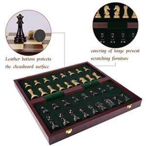 15" Acrylic+Metal Chess Sets for Adults Kids with Zinc Alloy + Acrylic Chess Pieces & Portable Folding Wooden Chess Board Travel Chess Sets Board Game – Metal Staunton Chess Pieces with Storage Box