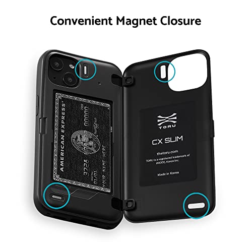 TORU CX Slim Magnetic Wallet Cover Designed for iPhone 13 Case with Card Holder - Black