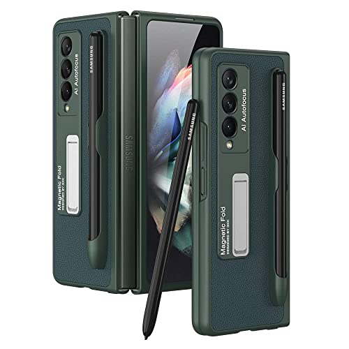 EAXER Compatible with Samsung Galaxy Z Fold 3 5G 2021 case with S Pen Holder Hard PC Bracket Kickstand Luxury Phone Case Cover for Samsung Galaxy Z Fold 3 Green