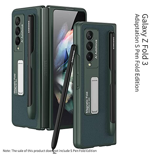 EAXER Compatible with Samsung Galaxy Z Fold 3 5G 2021 case with S Pen Holder Hard PC Bracket Kickstand Luxury Phone Case Cover for Samsung Galaxy Z Fold 3 Green