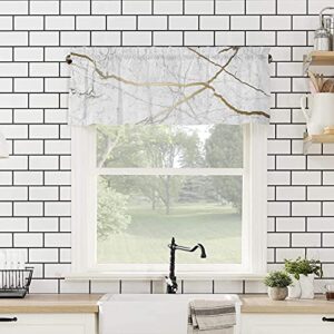 Marble Golden Valances for Windows White Gold Abstract Marbling Theme Ink Art Painting Rod Pocket Short Window Valance Curtains Home Decor Window Treatment for Kitchen Living Room Bedroom 54x18in