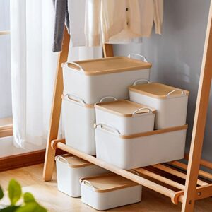 ANMINY Lidded Plastic Storage Bins Set White Desk Basket Box Cube Drawer Organizer Kitchen Food Container with Handles Removable Lids for Cosmetic Makeup Bathroom Countertop Dresser - 2 Medium 3 Small