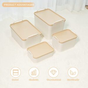 ANMINY Lidded Plastic Storage Bins Set White Desk Basket Box Cube Drawer Organizer Kitchen Food Container with Handles Removable Lids for Cosmetic Makeup Bathroom Countertop Dresser - 2 Medium 3 Small