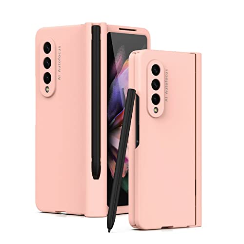 EAXER for Samsung Galaxy Z Fold 3 PC Case with Ultra-Thin Pen Slot, Hard PC Back Anti-Slip with Built-in Screen Protector Durable Slim Full Body Protective Case for Z Fold 3 5G Pink