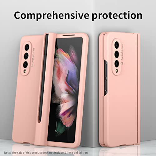 EAXER for Samsung Galaxy Z Fold 3 PC Case with Ultra-Thin Pen Slot, Hard PC Back Anti-Slip with Built-in Screen Protector Durable Slim Full Body Protective Case for Z Fold 3 5G Pink