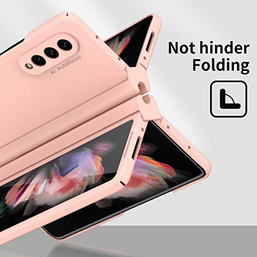 EAXER for Samsung Galaxy Z Fold 3 PC Case with Ultra-Thin Pen Slot, Hard PC Back Anti-Slip with Built-in Screen Protector Durable Slim Full Body Protective Case for Z Fold 3 5G Pink