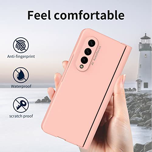 EAXER for Samsung Galaxy Z Fold 3 PC Case with Ultra-Thin Pen Slot, Hard PC Back Anti-Slip with Built-in Screen Protector Durable Slim Full Body Protective Case for Z Fold 3 5G Pink