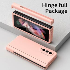 EAXER for Samsung Galaxy Z Fold 3 PC Case with Ultra-Thin Pen Slot, Hard PC Back Anti-Slip with Built-in Screen Protector Durable Slim Full Body Protective Case for Z Fold 3 5G Pink