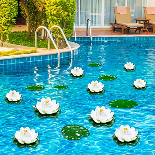 WhistenFla Artificial Floating Lotus Flower 12 Pcs, 4 Inch Small Fake Lily Pads for Pond Artificial Floating Foam Lotus Flowers for Wedding Floating Pool Pond Decoration