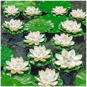 WhistenFla Artificial Floating Lotus Flower 12 Pcs, 4 Inch Small Fake Lily Pads for Pond Artificial Floating Foam Lotus Flowers for Wedding Floating Pool Pond Decoration