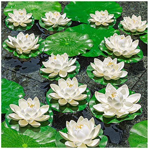 WhistenFla Artificial Floating Lotus Flower 12 Pcs, 4 Inch Small Fake Lily Pads for Pond Artificial Floating Foam Lotus Flowers for Wedding Floating Pool Pond Decoration