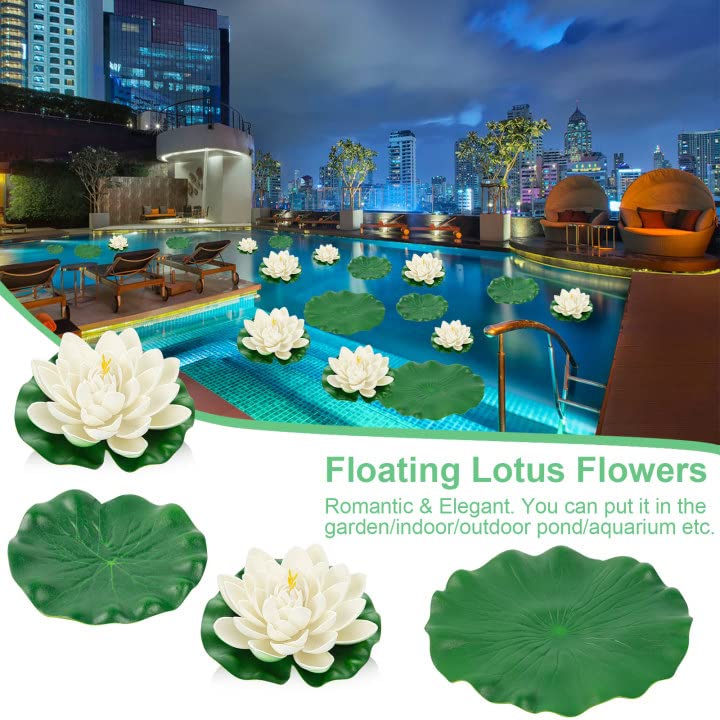 WhistenFla Artificial Floating Lotus Flower 12 Pcs, 4 Inch Small Fake Lily Pads for Pond Artificial Floating Foam Lotus Flowers for Wedding Floating Pool Pond Decoration