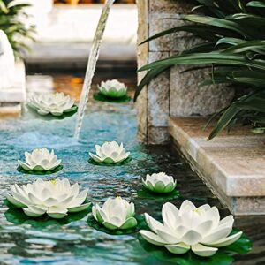 Artificial Floating Lotus Flowers, with Water Lily Pad Decoration, 12Pcs Ivory White Plastic Foam Lotus for Pond Pool Floating Decoration Home Garden Wedding Party Holiday Decor