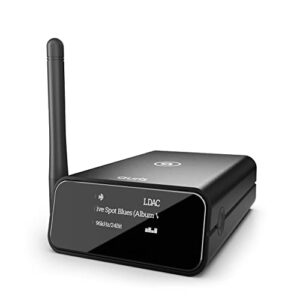 auris blume pro hifi bluetooth 5.0 music receiver long range bluetooth adapter with audiophile dac, ldac, aptx hd, oled display & optical coaxial aux output for home stereo, av receiver or amplifier