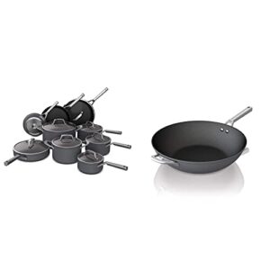 ninja c39900 foodi 16-piece cookware set neverstick premium hard-anodized slate grey & c30928 foodi neverstick premium hard-anodized, 11-inch wok, slate grey