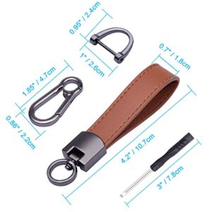 Wisdompro Genuine Leather Car Keychain, Universal Key Fob Keychain Leather Key Chain Holder for Men and Women, 360 Degree Rotatable, with Anti-lost D-ring, 3 Keyrings - Brown (Carabiner Clip)