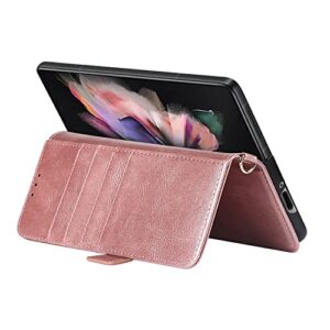 YuHii Galaxy Z Fold 3 Case with S Pen Holder,Leather Wallet Card Solt Magnetic Removable 2 Styles Shockproof PU Leather Hard PC Frame with Pen Holder