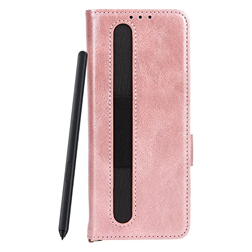 YuHii Galaxy Z Fold 3 Case with S Pen Holder,Leather Wallet Card Solt Magnetic Removable 2 Styles Shockproof PU Leather Hard PC Frame with Pen Holder