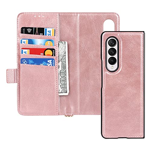 YuHii Galaxy Z Fold 3 Case with S Pen Holder,Leather Wallet Card Solt Magnetic Removable 2 Styles Shockproof PU Leather Hard PC Frame with Pen Holder