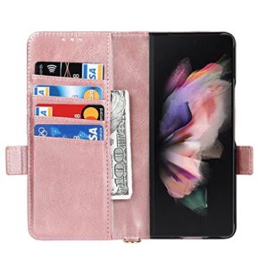 YuHii Galaxy Z Fold 3 Case with S Pen Holder,Leather Wallet Card Solt Magnetic Removable 2 Styles Shockproof PU Leather Hard PC Frame with Pen Holder