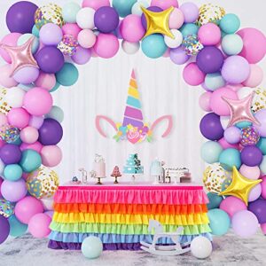 Rainbow Table Skirt Table Cloth for Rectangle or Round Table, 6 Layers Tulle Table Skirt for Kids Girls Birthday Wedding Baby Shower Unicorn Party Fiesta Home Decor (6ftx30in)