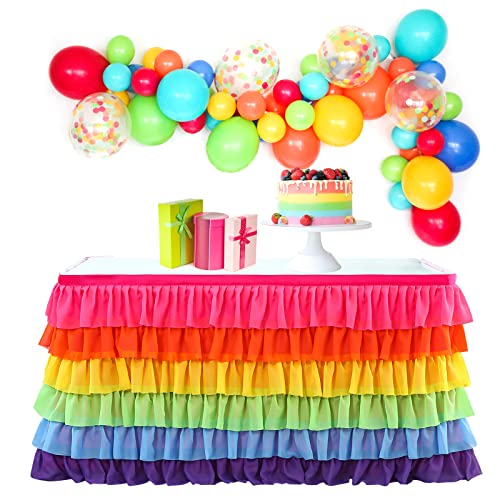 Rainbow Table Skirt Table Cloth for Rectangle or Round Table, 6 Layers Tulle Table Skirt for Kids Girls Birthday Wedding Baby Shower Unicorn Party Fiesta Home Decor (6ftx30in)