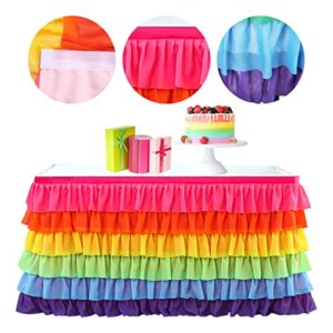 Rainbow Table Skirt Table Cloth for Rectangle or Round Table, 6 Layers Tulle Table Skirt for Kids Girls Birthday Wedding Baby Shower Unicorn Party Fiesta Home Decor (6ftx30in)