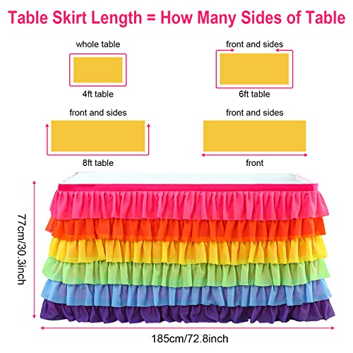 Rainbow Table Skirt Table Cloth for Rectangle or Round Table, 6 Layers Tulle Table Skirt for Kids Girls Birthday Wedding Baby Shower Unicorn Party Fiesta Home Decor (6ftx30in)