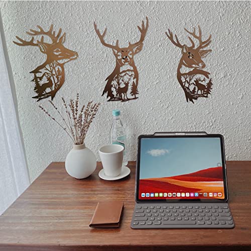 wotieuns Metal Deer Wall Decoration, Wall Art, Rural Forest Hunting, Cabin Decoration Hanging, Laser Cutting Metal Silhouette, Suitable for Door Wall Decoration Living Room, Dining Room and Bedroom