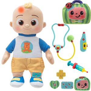 cocomelon boo boo jj deluxe feature plush - includes doctor checkup bag, bandages, and accessories to care for jj - 9 total accessories - amazon exclusive