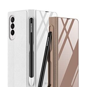 SHIEID Samsung Z Fold 3 Case Leather Cover, Galaxy Fold 3 Case with S Pen Holder Protector Cover 9H Tempered Glass Phone Case Compatible with Samsung Galaxy Z Fold 3 5G 2021, Limited Gray