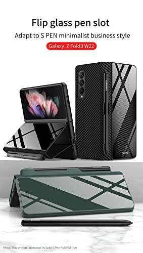 SHIEID Samsung Z Fold 3 Case Leather Cover, Galaxy Fold 3 Case with S Pen Holder Protector Cover 9H Tempered Glass Phone Case Compatible with Samsung Galaxy Z Fold 3 5G 2021, Limited Gray