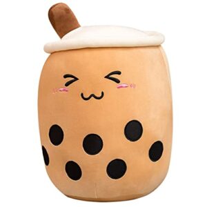 vhyhcy cute stuffed boba plush bubble tea plushie pillow milk tea cup pillow food plush, soft kawaii hugging milk tea plush toy for kids(closed eyes, 9.4 inch)