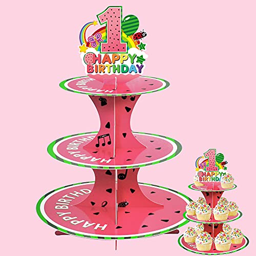 Watermelon Party Supplies Cupcake Stand, 1st First Coco Party Favors Cake Stand for Kids Birthday Party Decorations, Kid's Melon Birthday Baby Shower Party Supplies