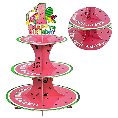 Watermelon Party Supplies Cupcake Stand, 1st First Coco Party Favors Cake Stand for Kids Birthday Party Decorations, Kid's Melon Birthday Baby Shower Party Supplies