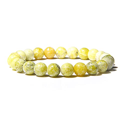 AIDUOMIRZER Handmade Gem Semi Precious Gemstone 8mm Round Beads Stretch Bracelet 7" Unisex (yellow turquoise)