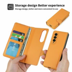 EAXER for Samsung Galaxy Z Fold 3 Removable Card Wallet Leather Pen Slot Case Cover Full Body Protective Anti-Scratch Hard Slim Case PU Leather for Samsung Galaxy Z Fold 3 5G 2021 Yellow-Twill