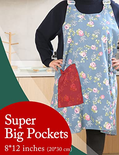 APRONNER Big Plus Size Aprons for Women with Pockets Cotton Linen Baking Kitchen Cooking Rose Flower