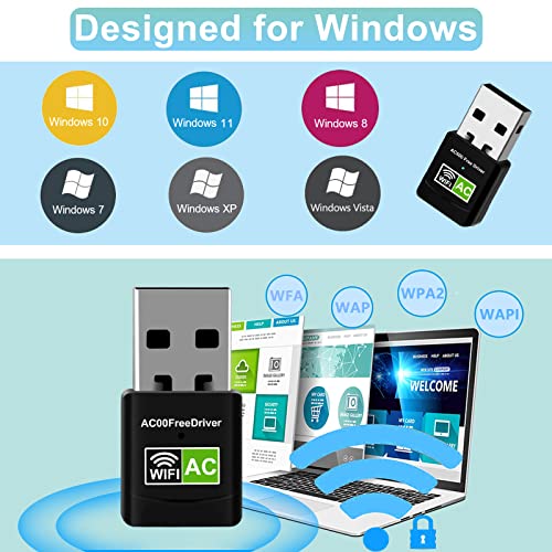 USB WiFi Adapter, 600Mbps Mini Wireless WiFi Network Adapters for Desktop Computer/Notebook PC, Dual Band 5G+2.4G WiFi Dongle Laptop External Network Card for Windows 11/10/8/XP etc, No Need CD Drive