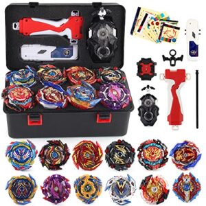 beybtatle burst gyro toy set 12 spinning tops 1x launcher lr left right spin db layer system and 1 two-way transmitter metal fusion attack top battling game with portable box gift for ages 6+