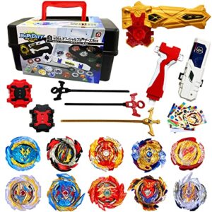 beybtatle battling top burst gyro toy set combat battling game 10 spinning tops 1 st. sword ver launcher + 2 bidirectional launchers with portable storage box gift for kids children boys ages 6+